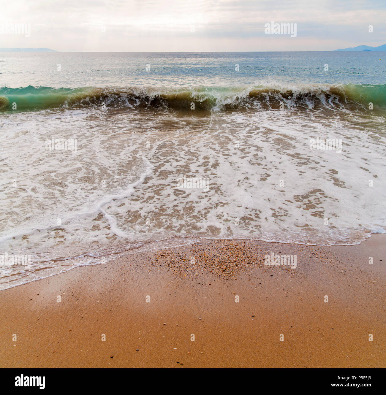 Big wave on sea with beach background Stock Photo - Alamy