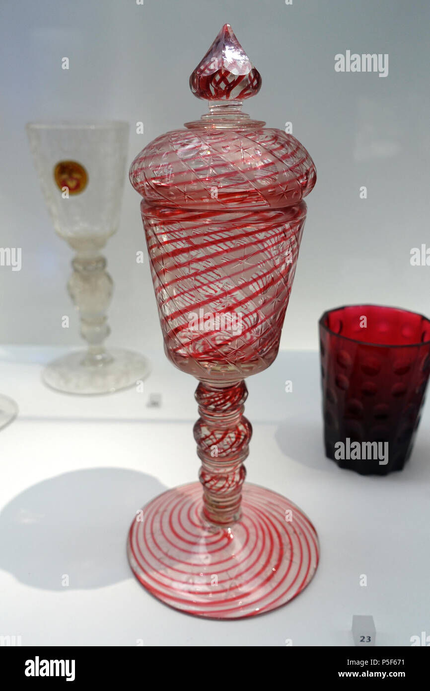 387 Covered cup (deckelpokal) with red spiral, Bohemia, c. 1690-1700, glass - Landesmuseum ...