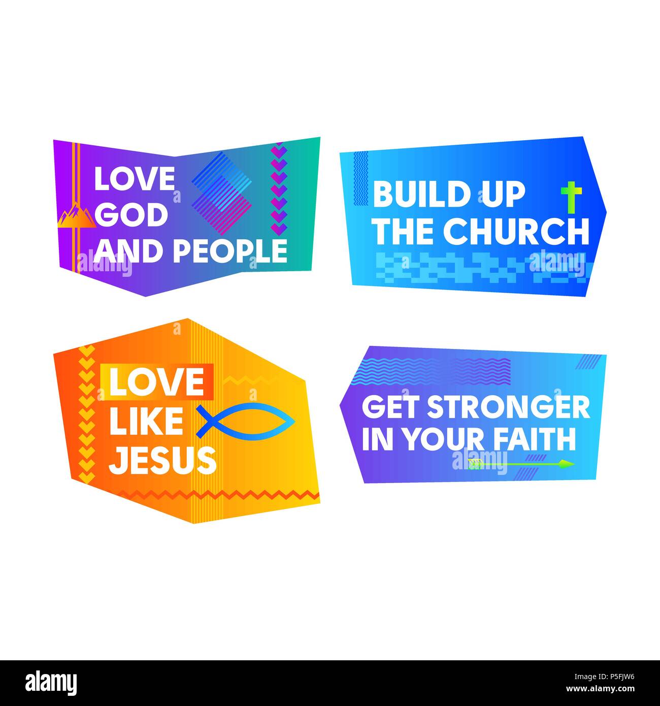 A set of bright colored Christian banners for the church, ministry ...