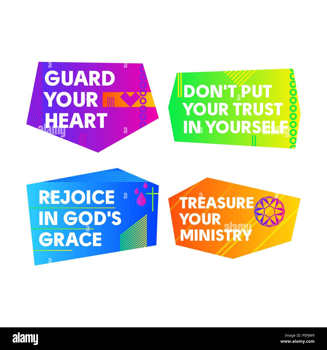 A set of bright colored Christian banners for the church, ministry ...