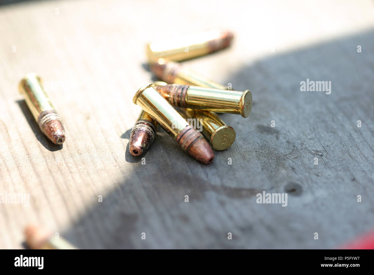.22 caliber ammunition cartridges at a sport shooting range Stock Photo ...