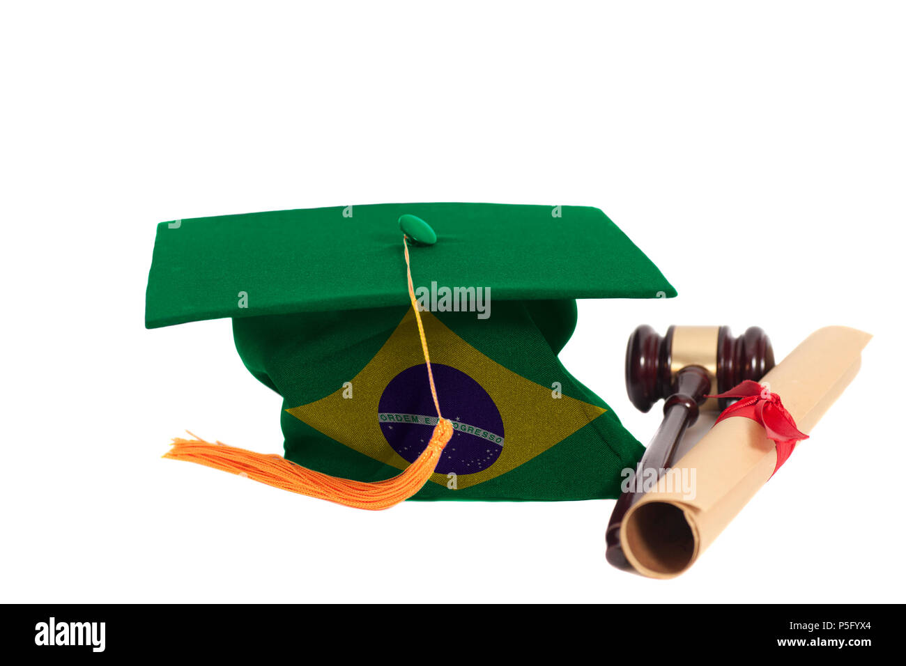 Graduation Hat with Flag of Brazil with Diploma and Judge Gavel ...