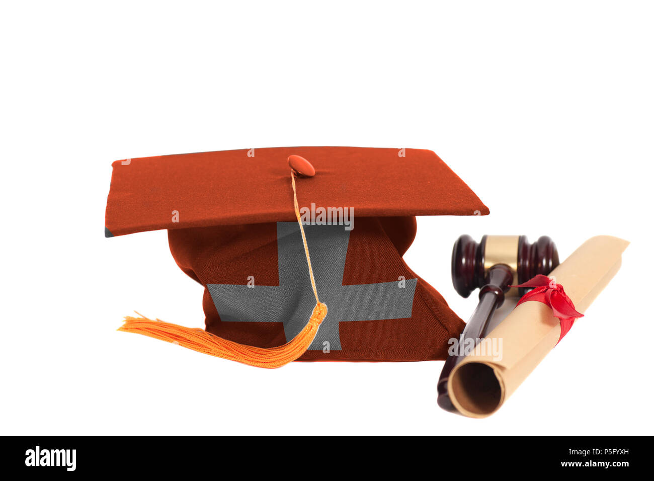Graduation Hat with Swiss flag with Diploma and Judge Gavel Isolated on ...