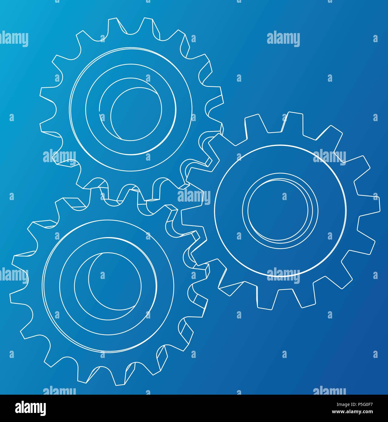 Gear sketch. Vector rendering of 3d. Wire-frame style Stock Vector ...