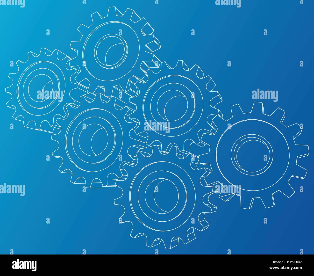 Cogs and Gears. Vector rendering of 3d. Wire-frame style Stock Vector ...