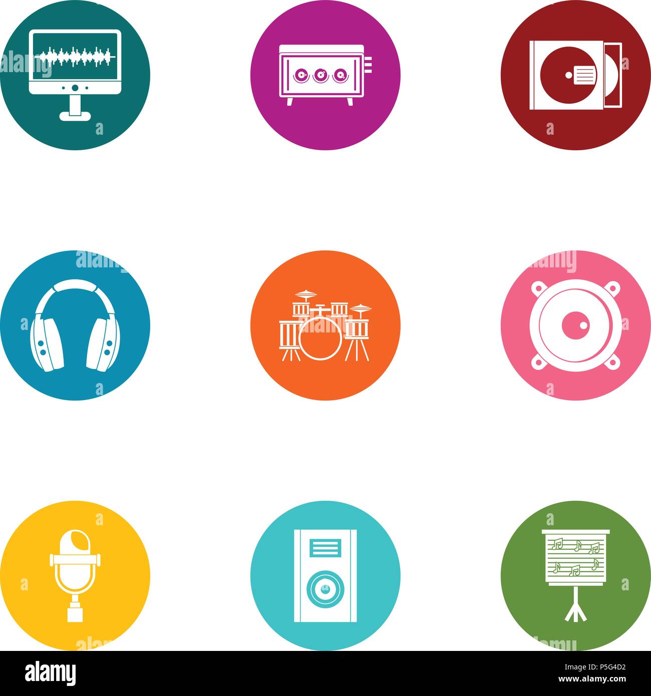 Sound recording studio icons set, flat style Stock Vector Image & Art ...