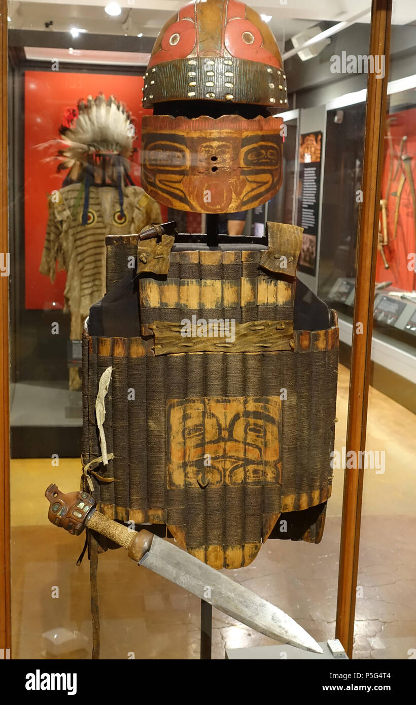 125 Armor, helmet, visor, and dagger, Tlingit, Alaska, wood, twine ...