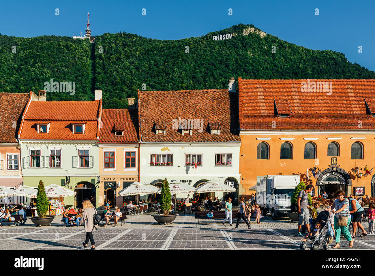 BRASOV, ROMANIA - JULY 05, 2017: In Brasov Council Square (Piata ...