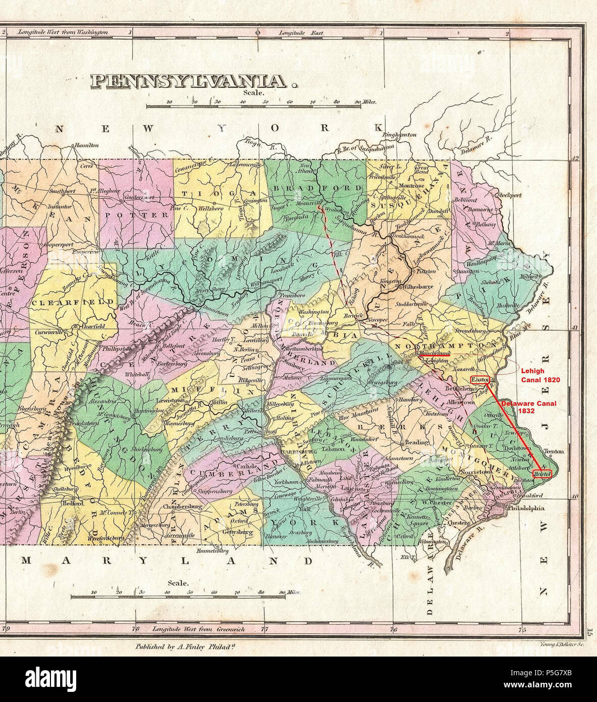1827 Finley Map of Eastern Pennsylvania, en-antd Lehigh-Susquehanna ...