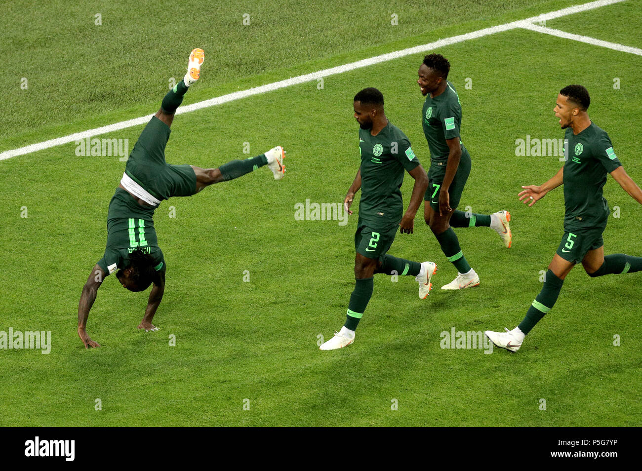 Nigeria's Victor Moses (left) celebrates scoring his side's first goal ...