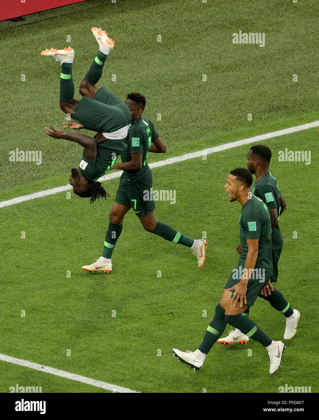 Nigeria's Victor Moses (left) celebrates scoring his side's first goal ...