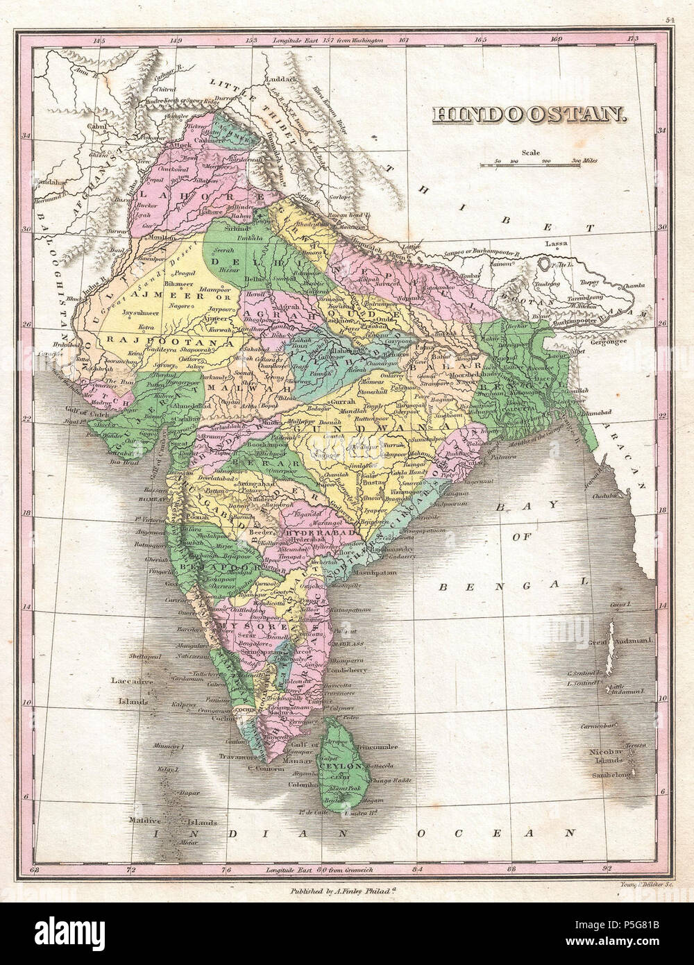 1827 Finley Map of India - Geographicus - Hindoostan-finely-1827 Stock ...
