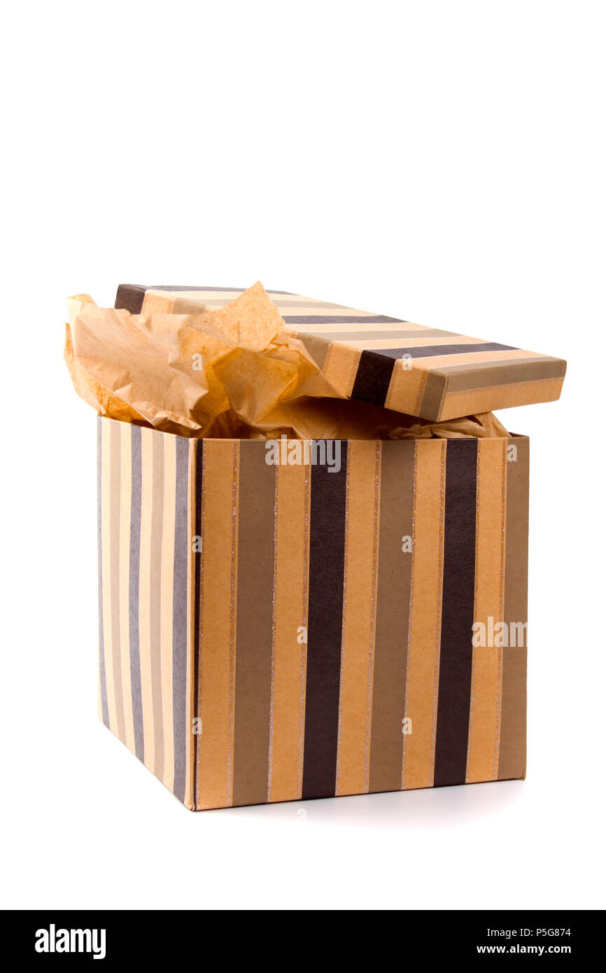 isolated open gift box with craft paper inside Stock Photo - Alamy