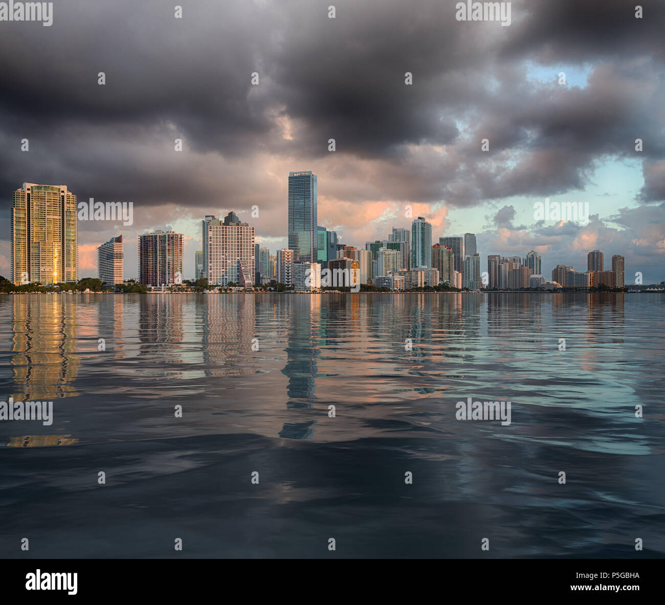 Dawn view of Miami Skyline reflected in water Stock Photo - Alamy