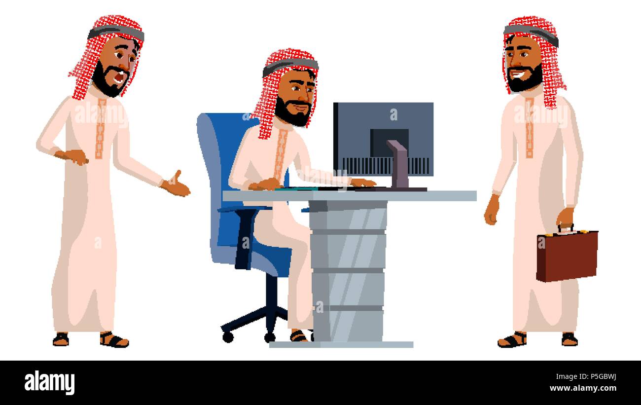 Arab Man Office Worker Vector. Traditional Clothes. Islamic. Face ...