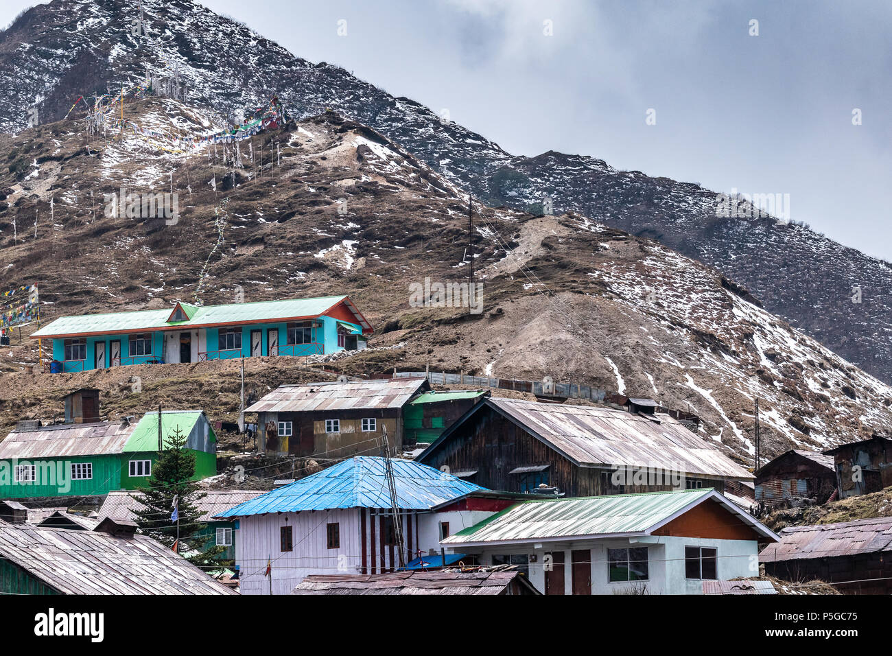 A view of village and wooden houses of Nathang Valley ,East Sikkim ...