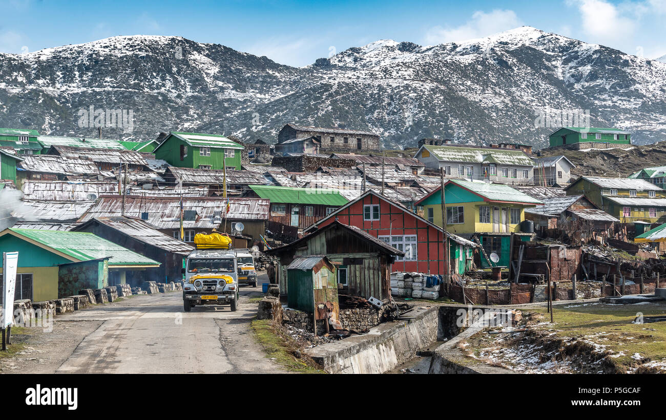 A view of village and wooden houses of Nathang Valley ,East Sikkim ...