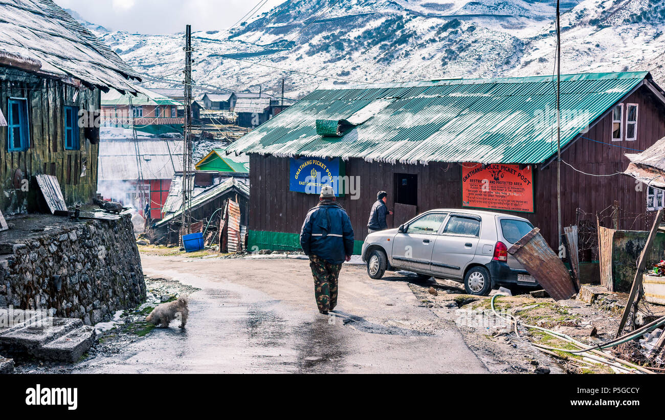 April 24,2018. Nathang valley,India. Alleyway of Indian hillside remote ...
