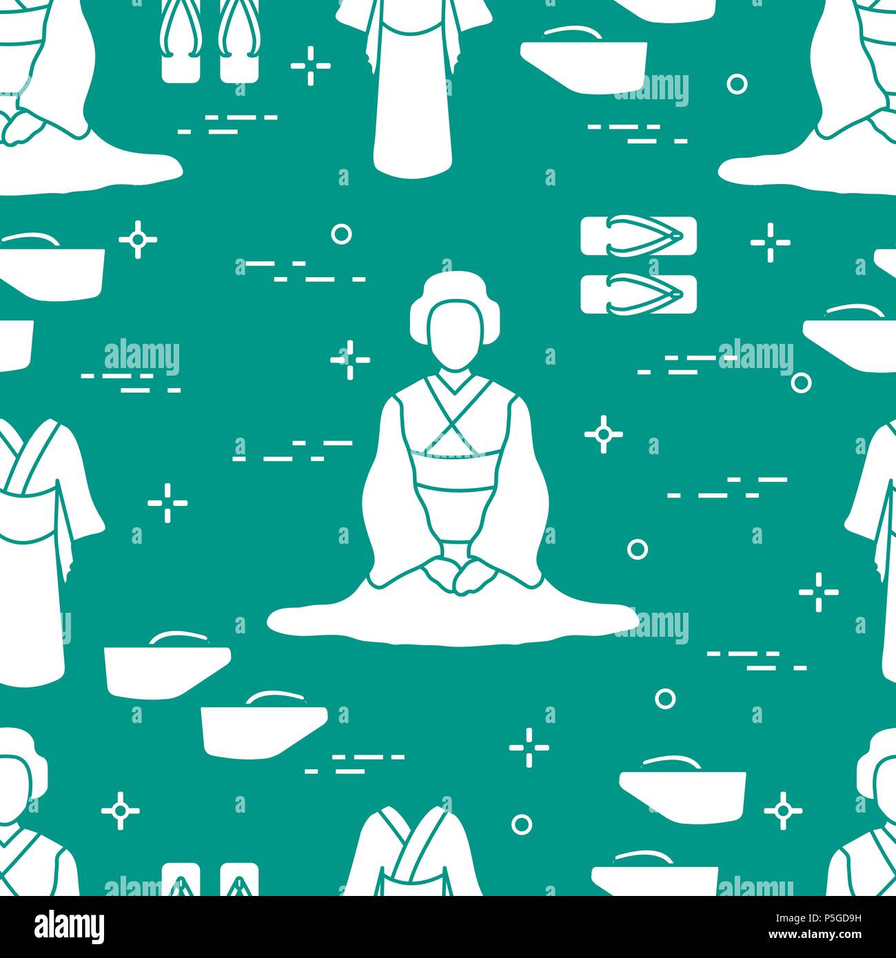 Seamless pattern with asian woman, traditional japanese clothing, shoes ...