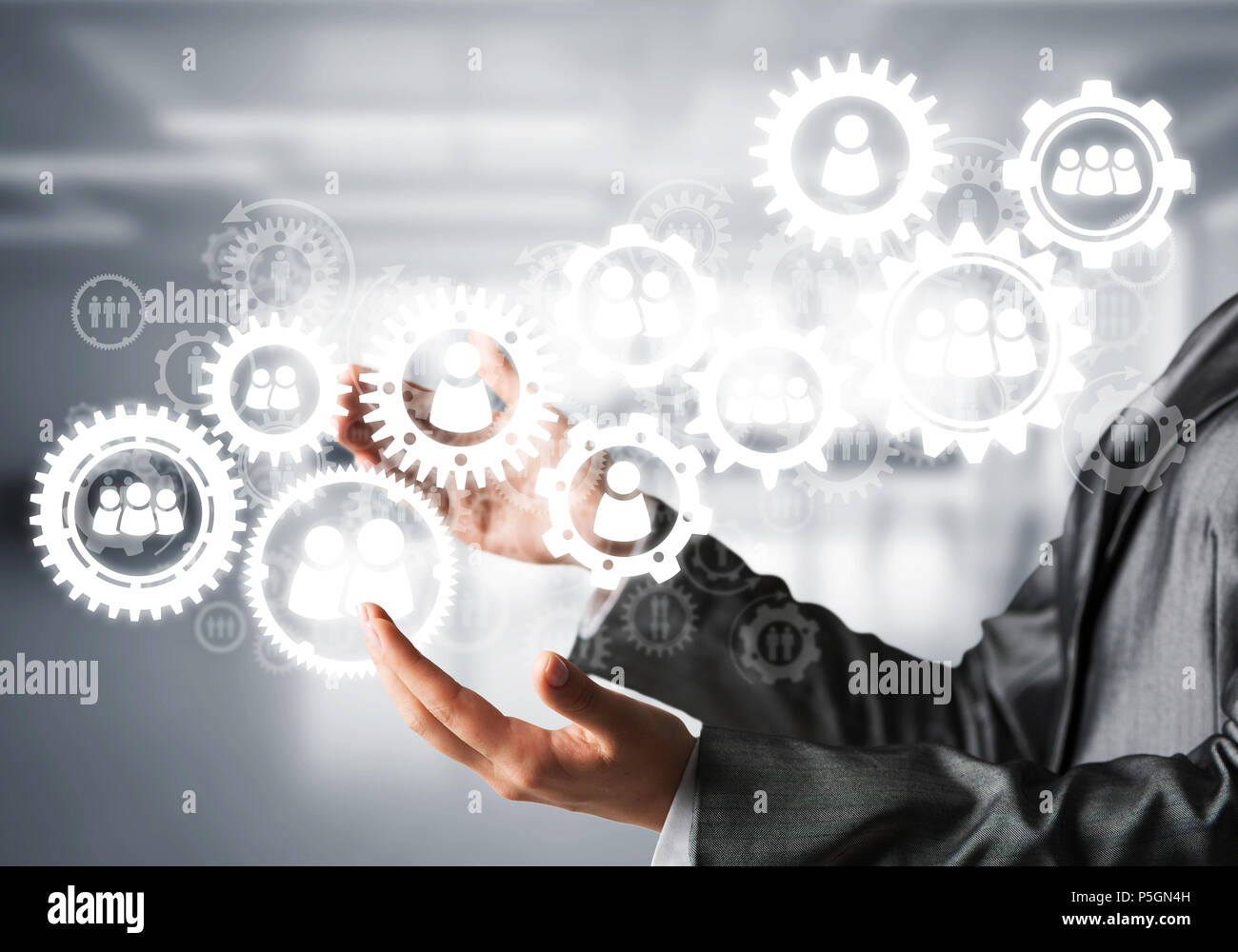 Cogwheels and gears mechanism as social communication concept Stock ...