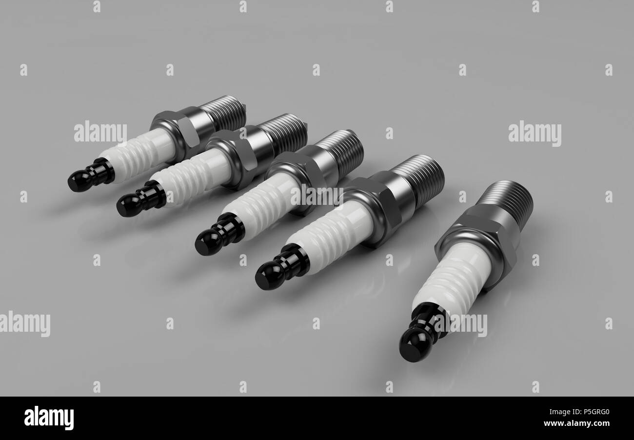 Several spark plugs on the grey background. 3D rendering Stock Photo ...