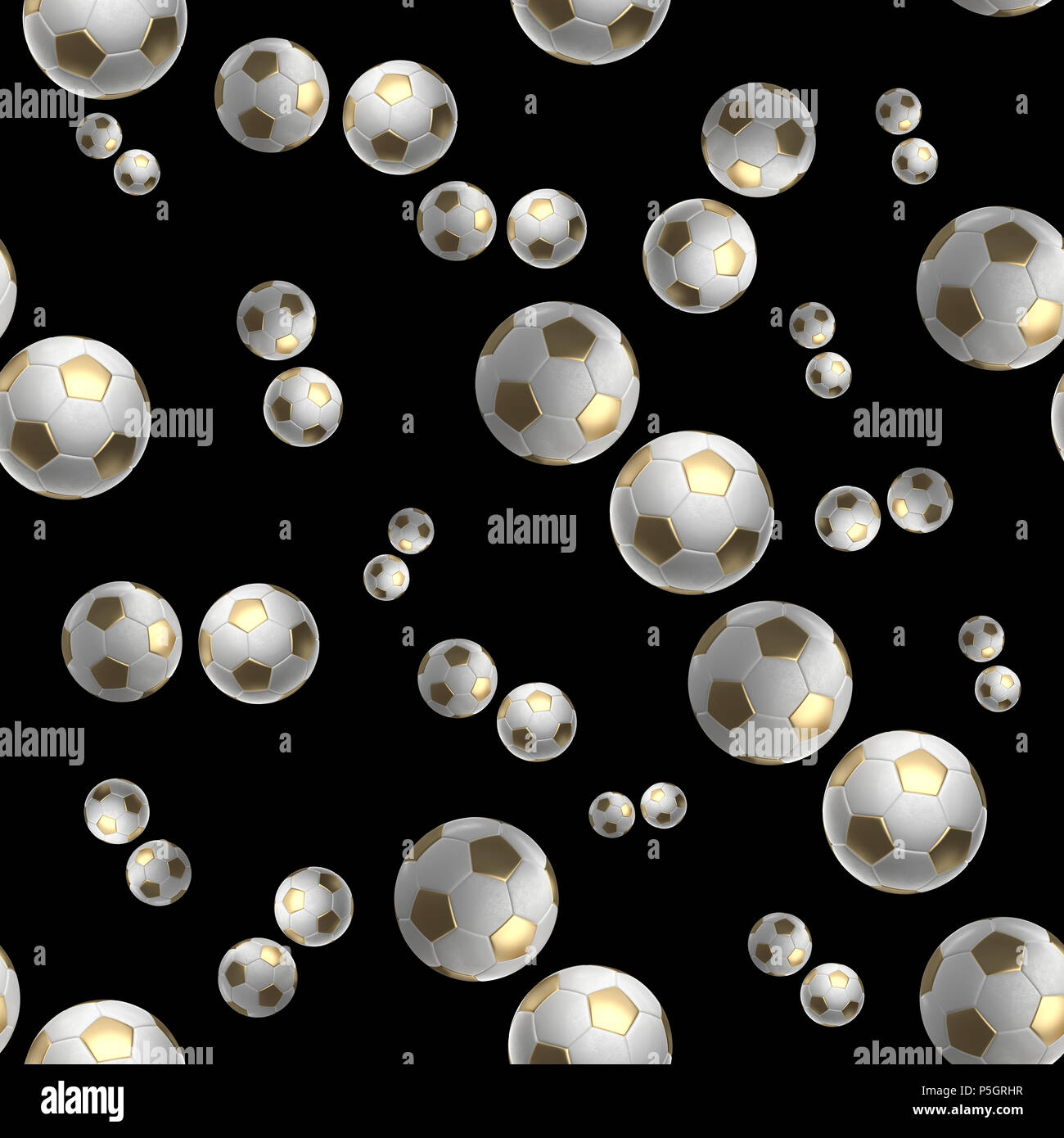 golden Soccer-balls isolated on black background seamless pattern 3d ...