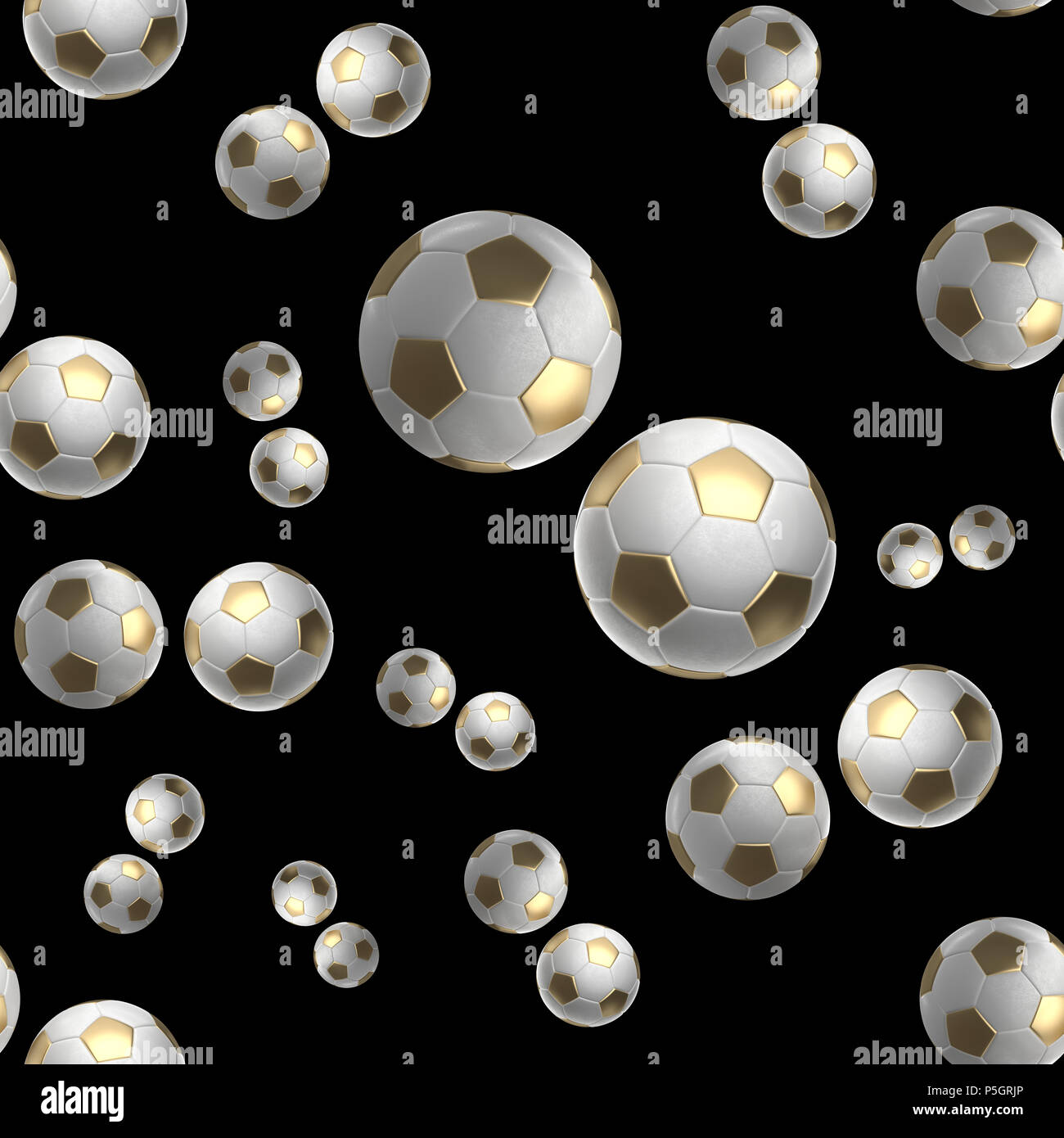 golden Soccer-balls isolated on black background seamless pattern 3d ...