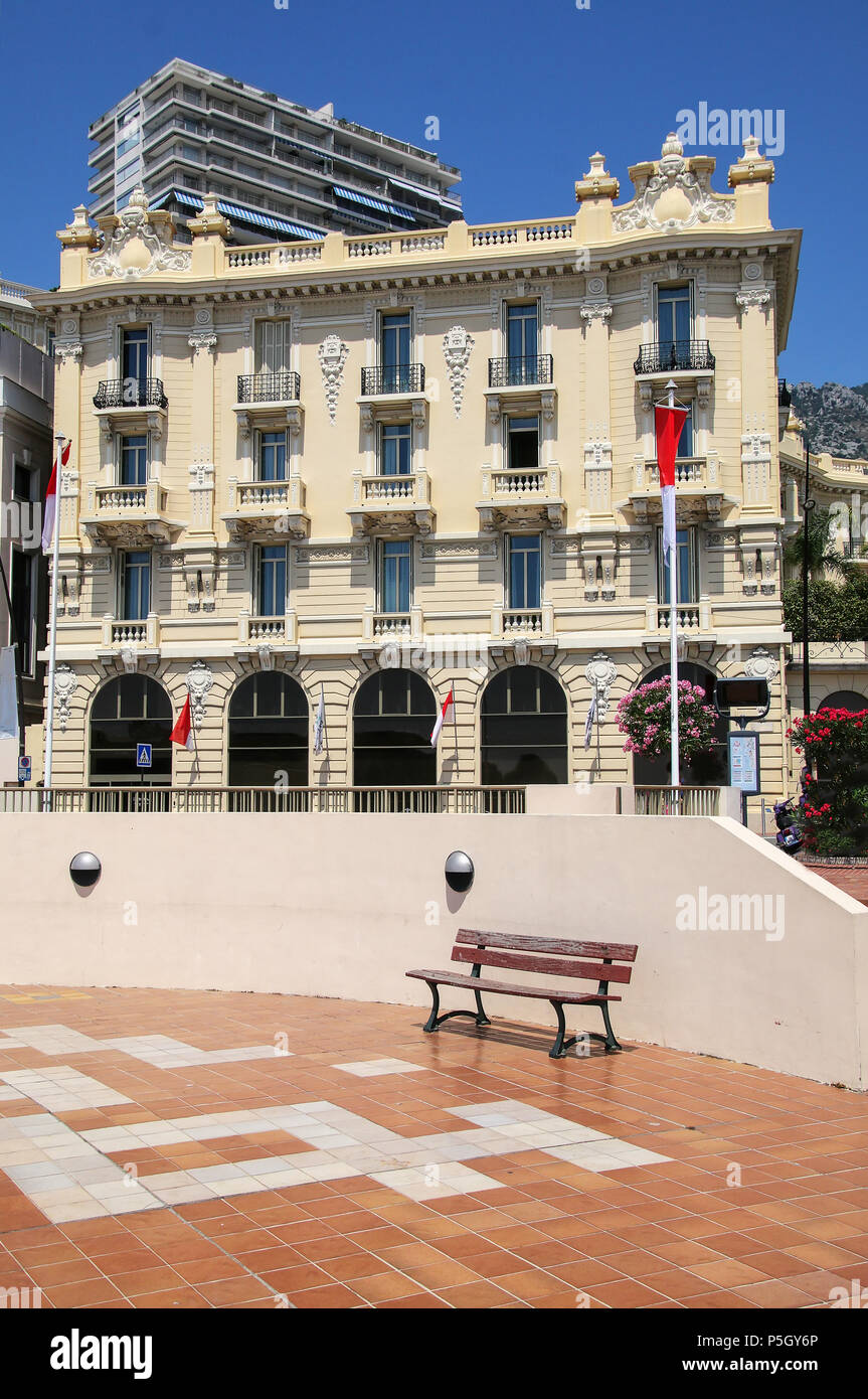 Small square with a bench in Monte Carlo, Monaco. Monaco is the second ...