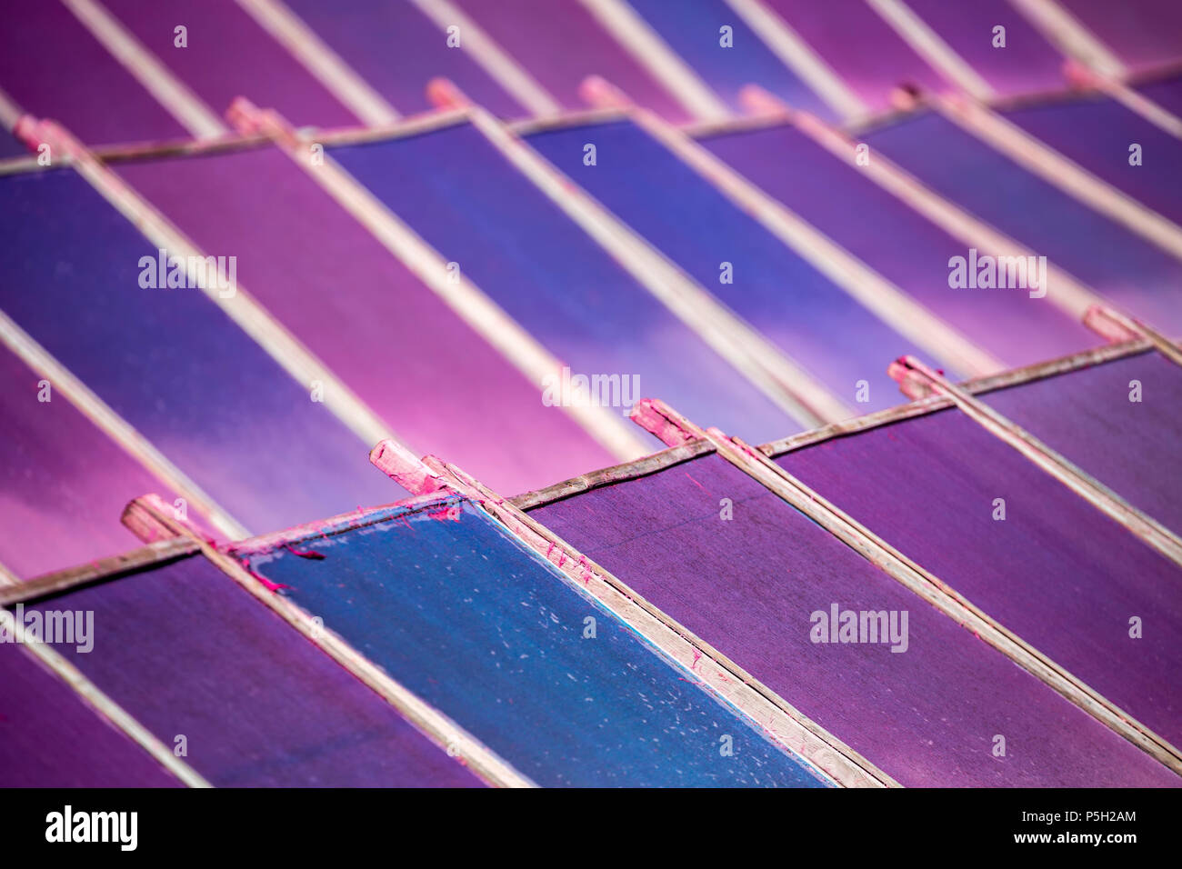 Colorful screens with drying mulberry (saa) paper, near Chiang Mai ...