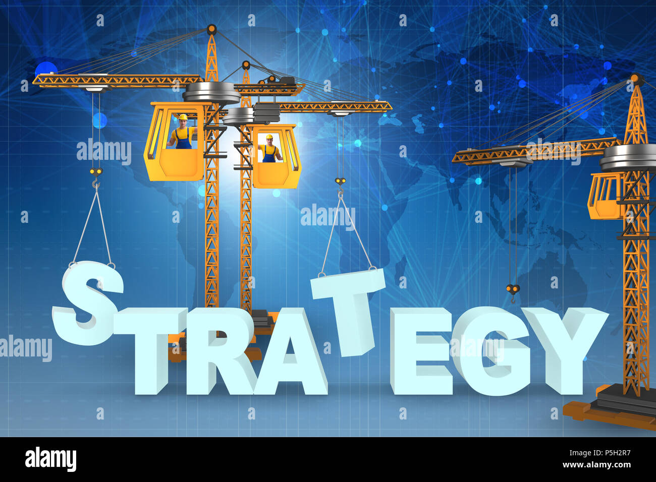 Plan and strategy concept with crane lifting letters Stock Photo - Alamy