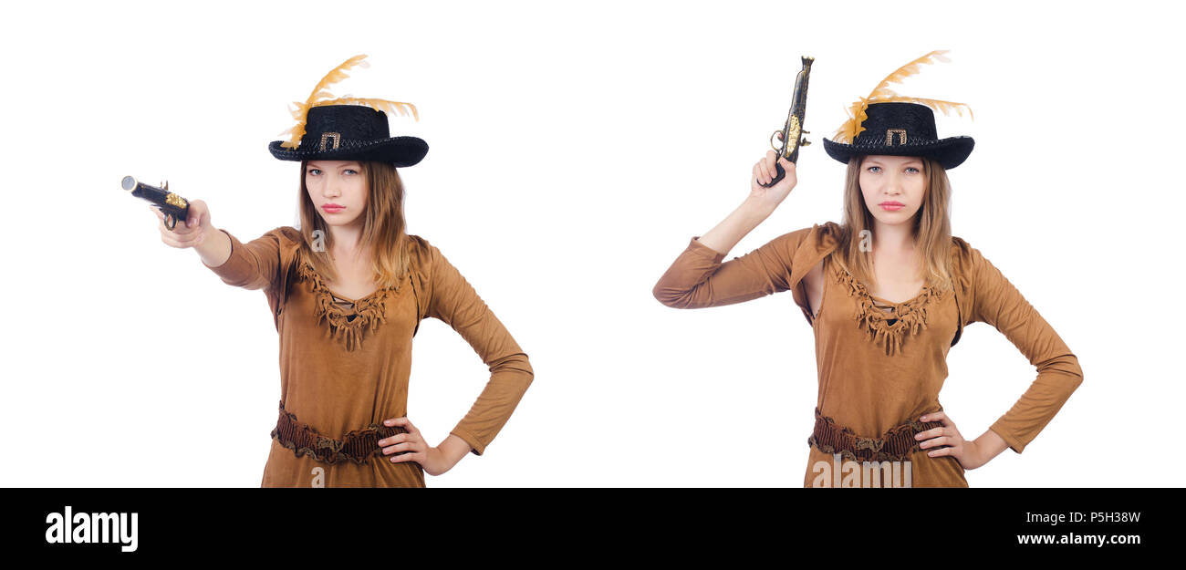 Woman pirate with gun isolated on white Stock Photo - Alamy