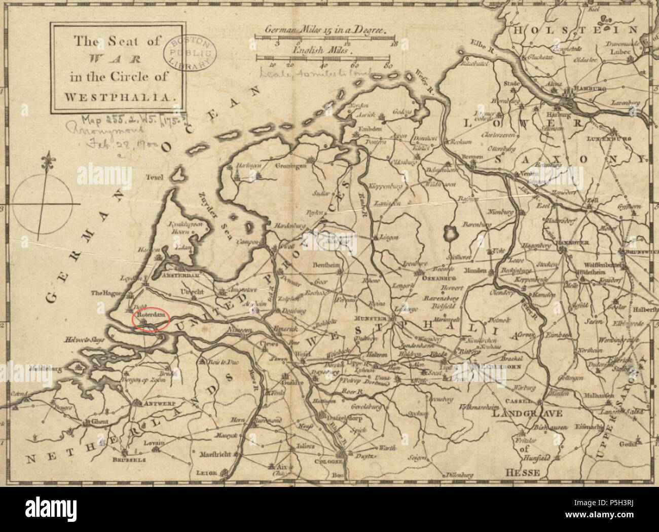 24 1757 Rotterdam detail of map Seat of War in the Circle of Westphalia ...