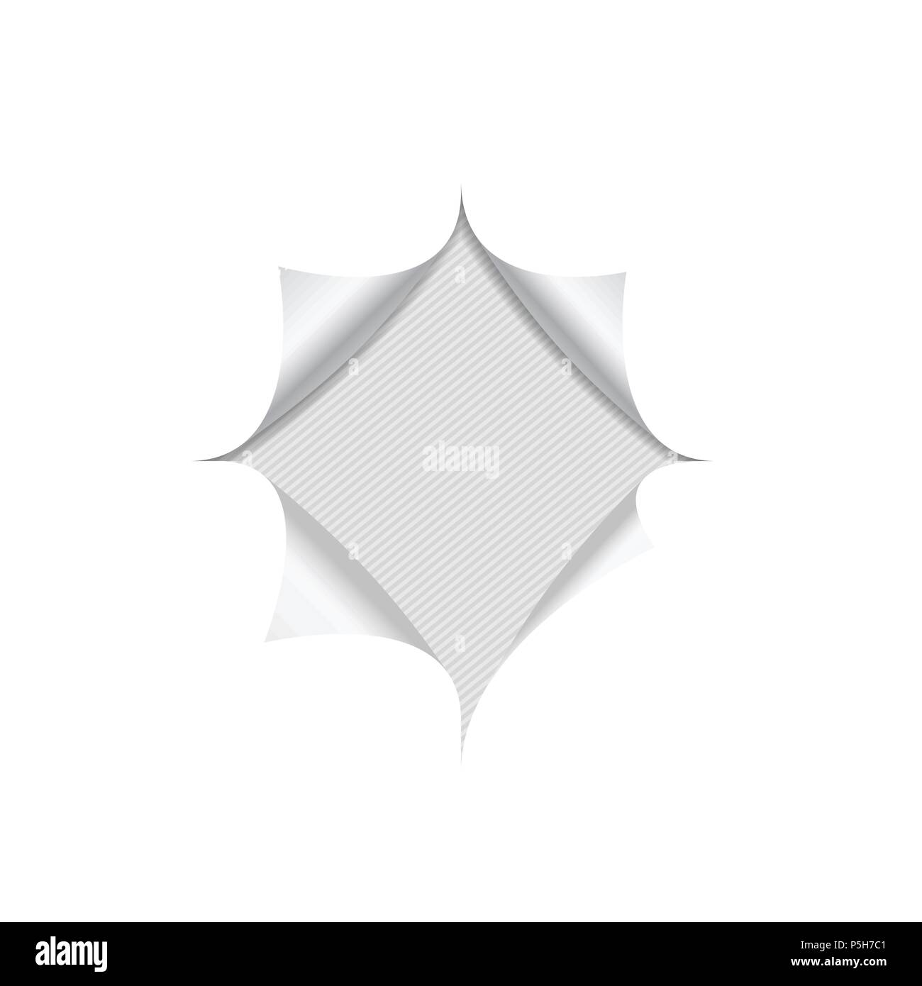 Realistic hole in white note paper on lined gray background Stock ...