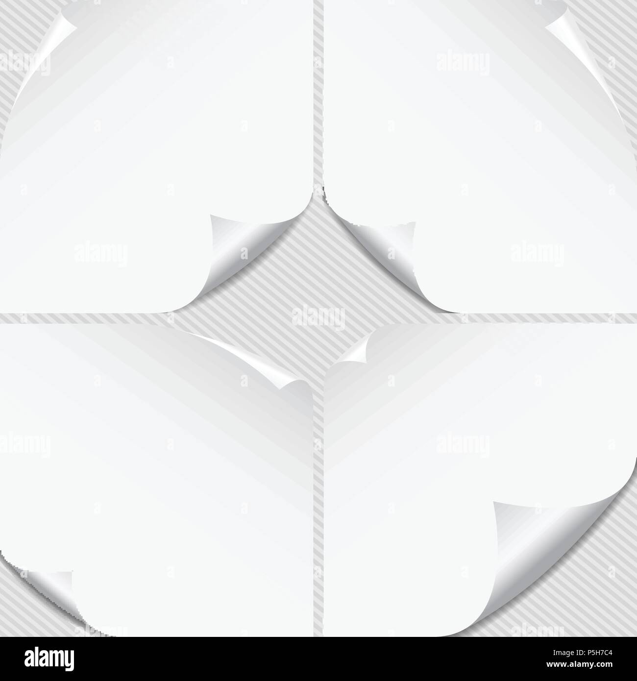 Set of white note paper with curled corners for text or advertising ...