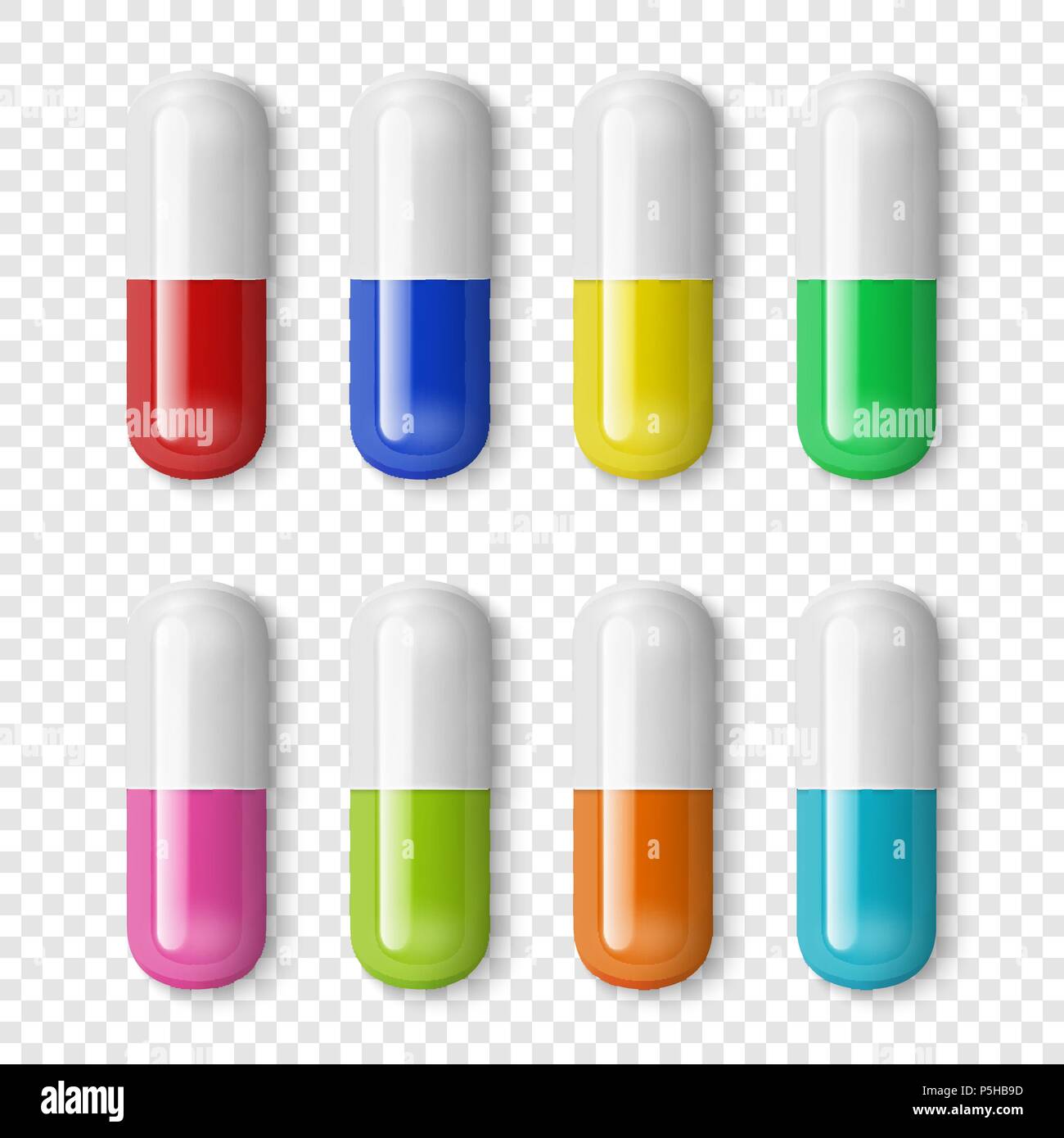 Vector realistic 3d different color medical pill icon set isolated on ...