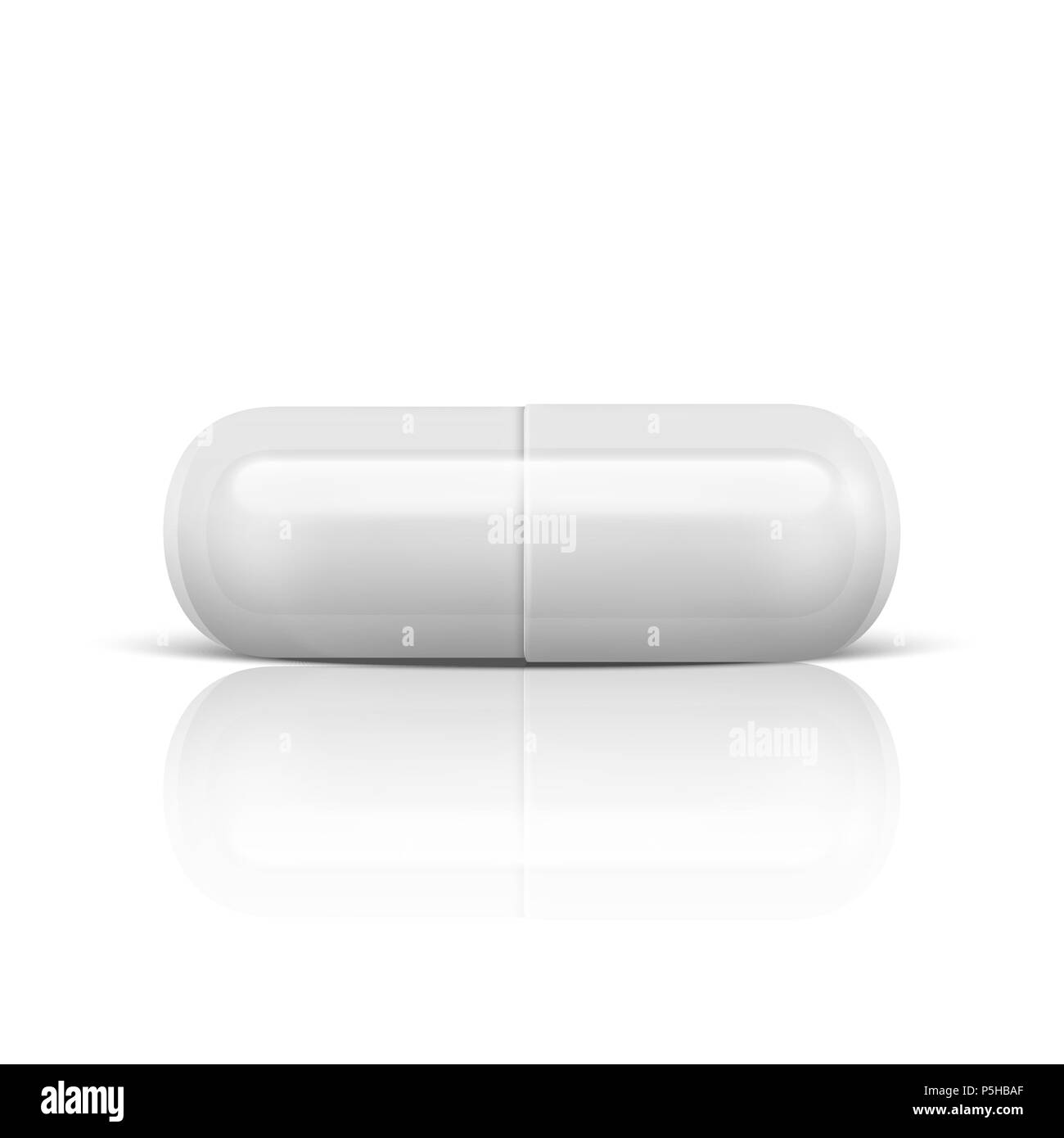 Vector realistic 3d white medical pill icon with reflection isolated on ...