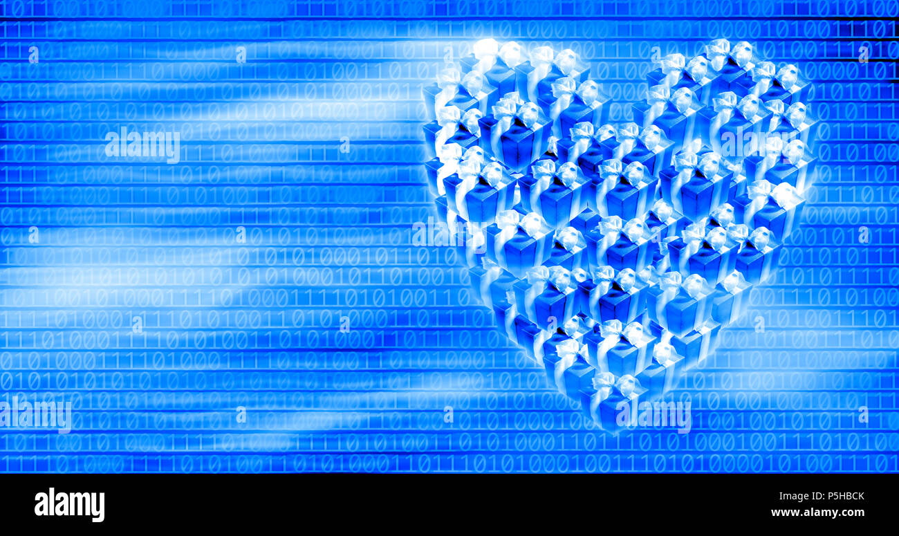heart shaped gift box over binary code background Stock Photo - Alamy