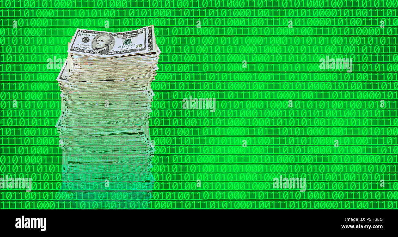 close up shot of dollar bill on binary code background Stock Photo - Alamy