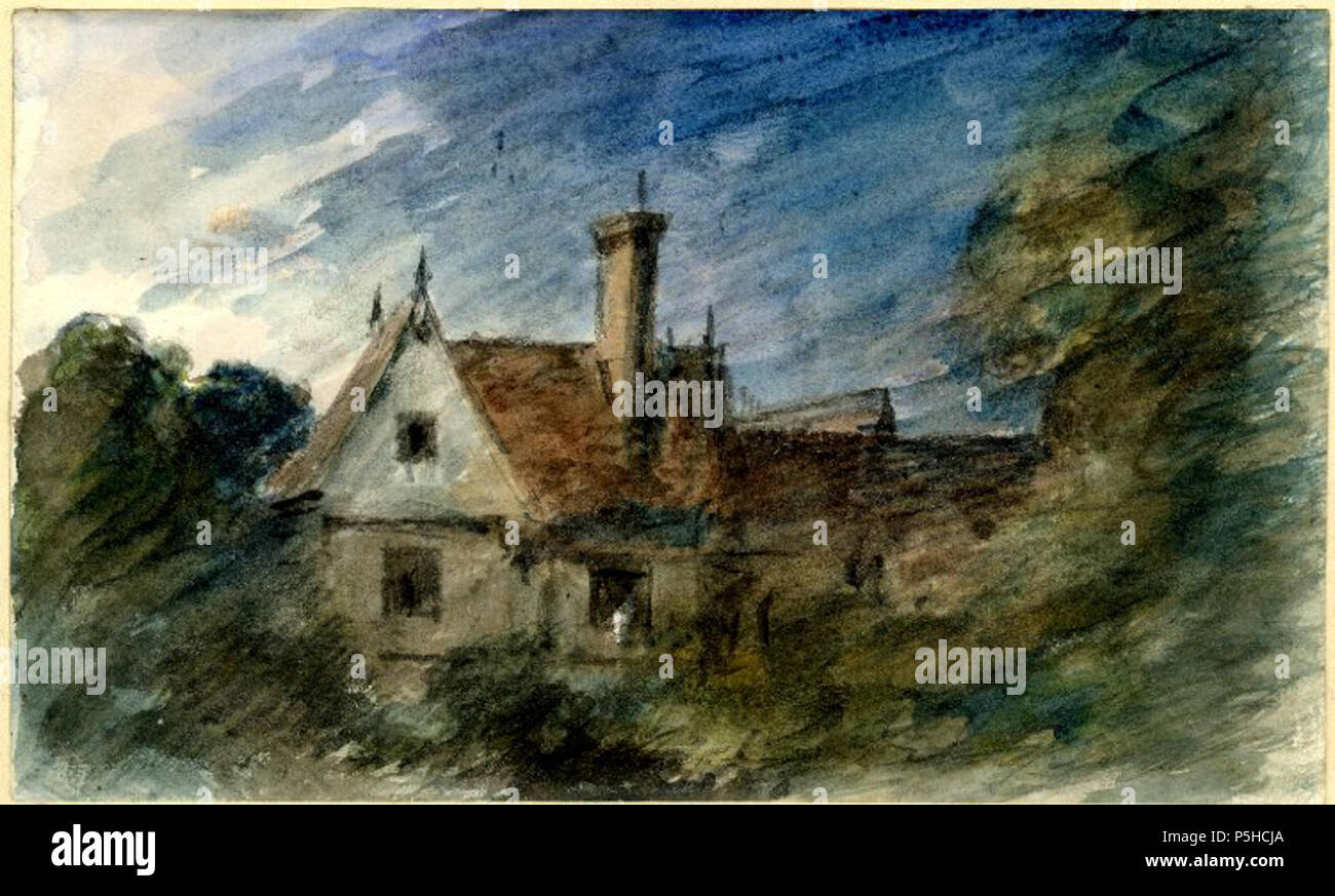 N/A. English: 'A house amongst trees,' watercolour, by the English ...