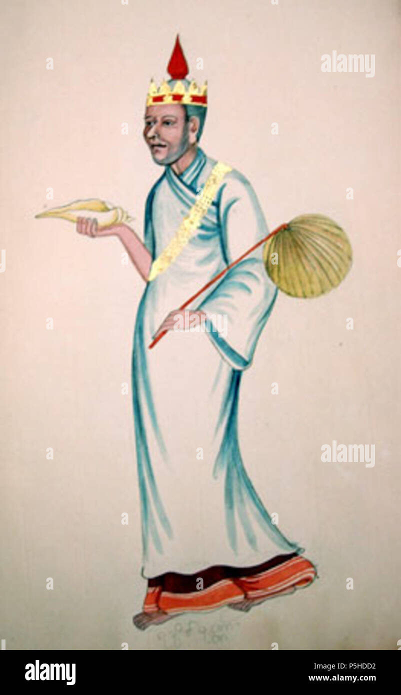 N/A. English: A robed Burmese Brahmin priest (Poona) of the court ...