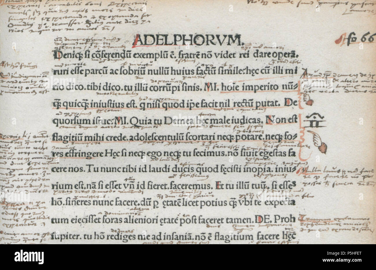 N/A. English: Annotated page of Terence's Adelphoe (act one, scene two ...