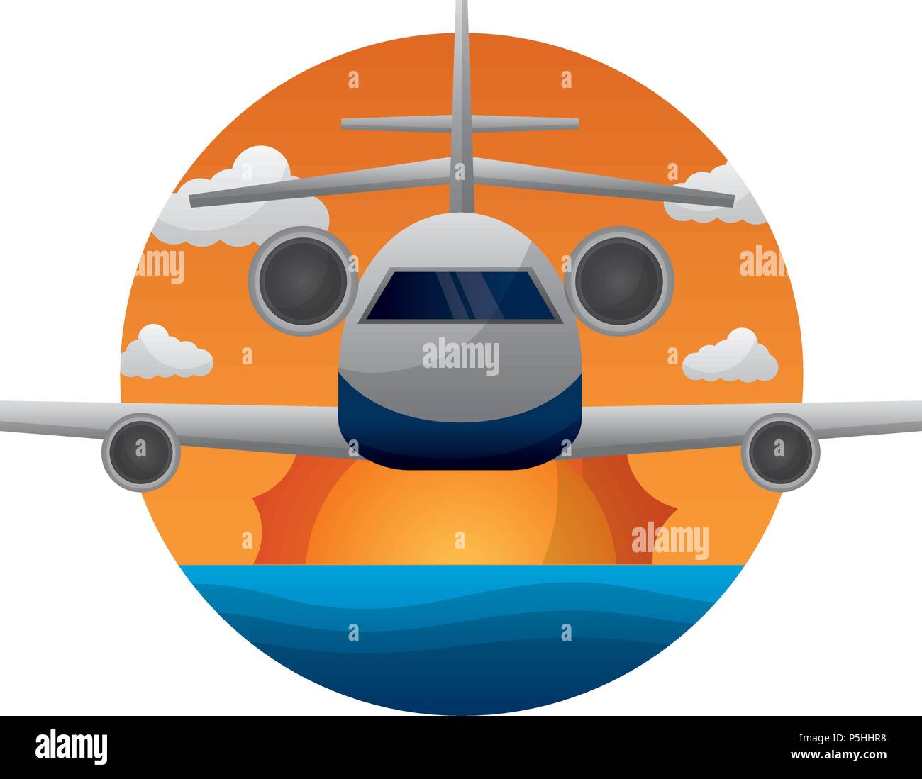 travel airplane sun front view landscape vector illustration Stock ...