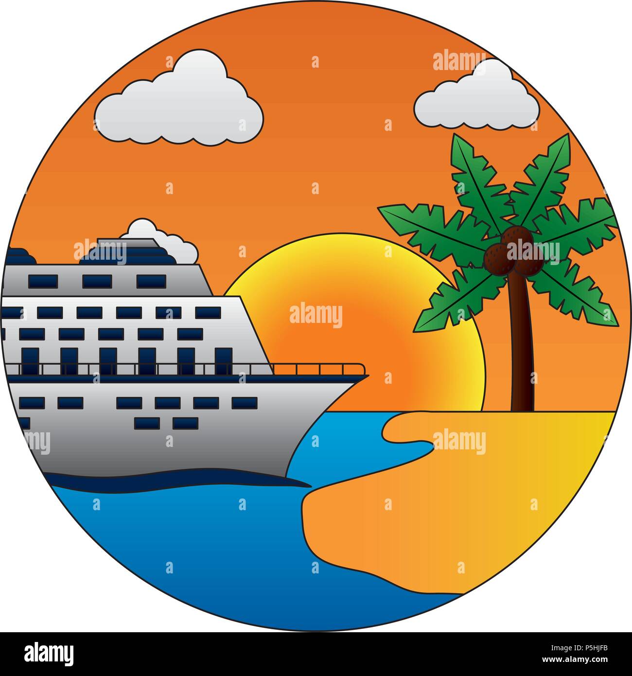 cruise ship tropical beach palm tree coconut sun vector illustration ...