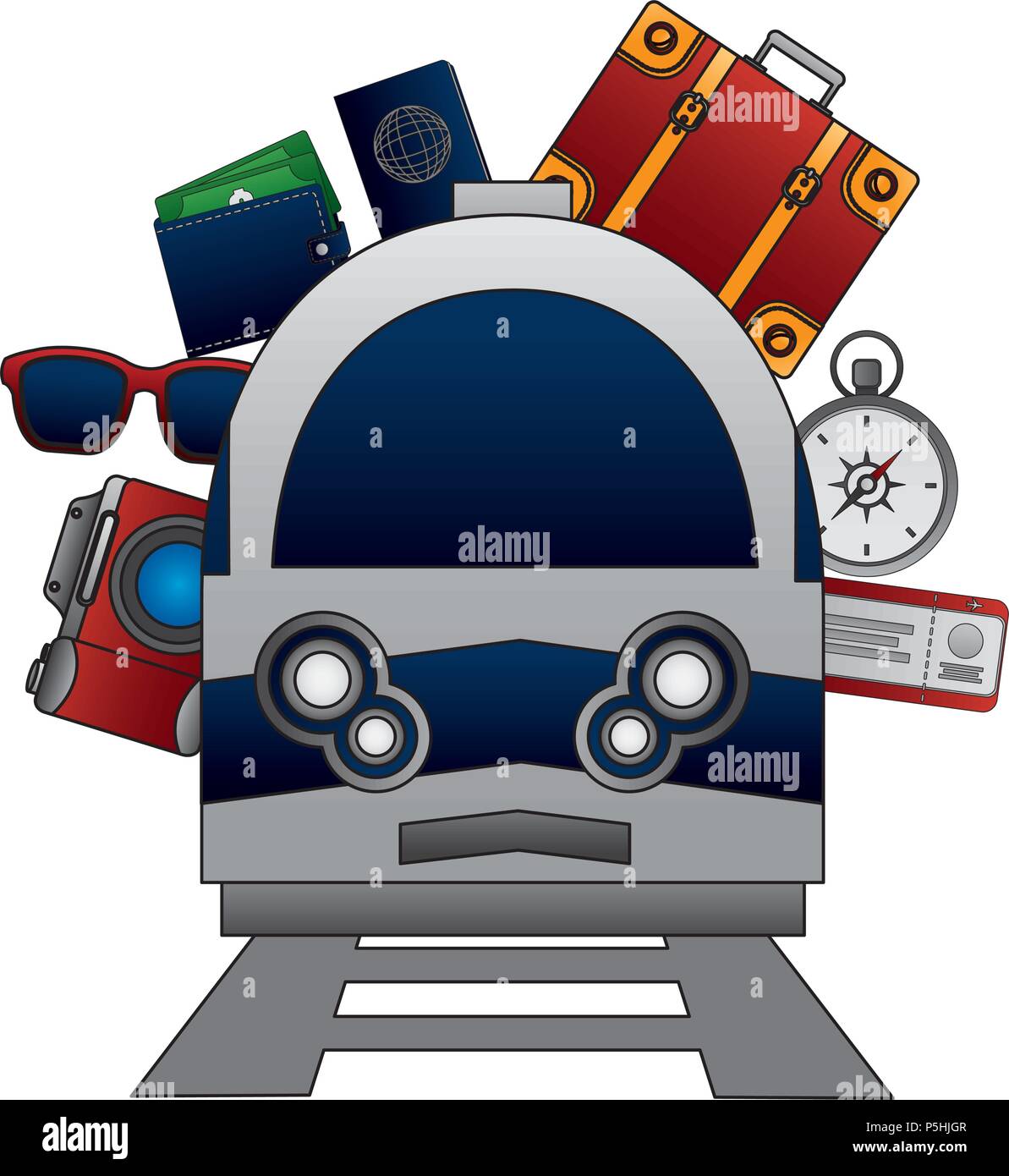 travel train camera sunglasses wallet passport bag ticket vector ...