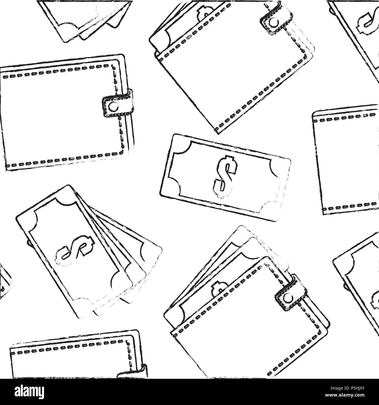 wallet banknote money cash pattern design vector illustration sketch ...