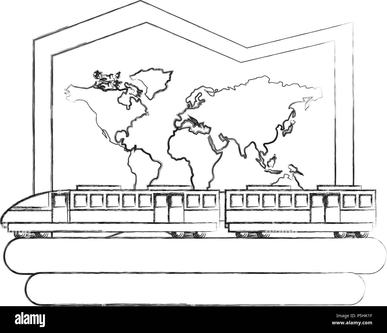 travel train map location tourism vector illustration sketch Stock ...
