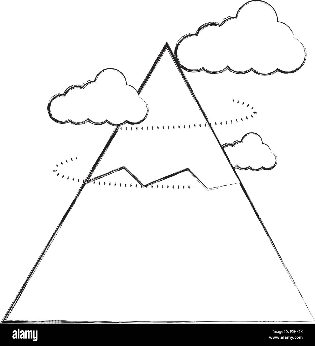 mountain snow peak clouds landscape vector illustration sketch Stock ...
