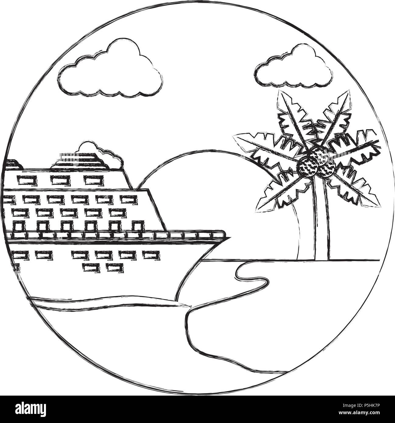 cruise ship tropical beach palm tree coconut sun vector illustration ...