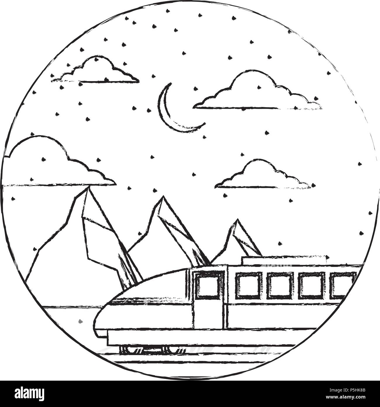 travel train winter mountains snow scene vector illustration sketch ...