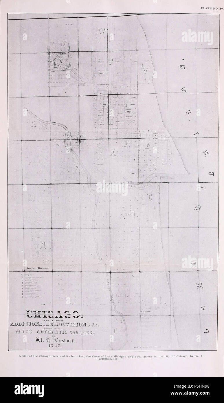 1847 Bushnell map of Chicago Stock Photo - Alamy